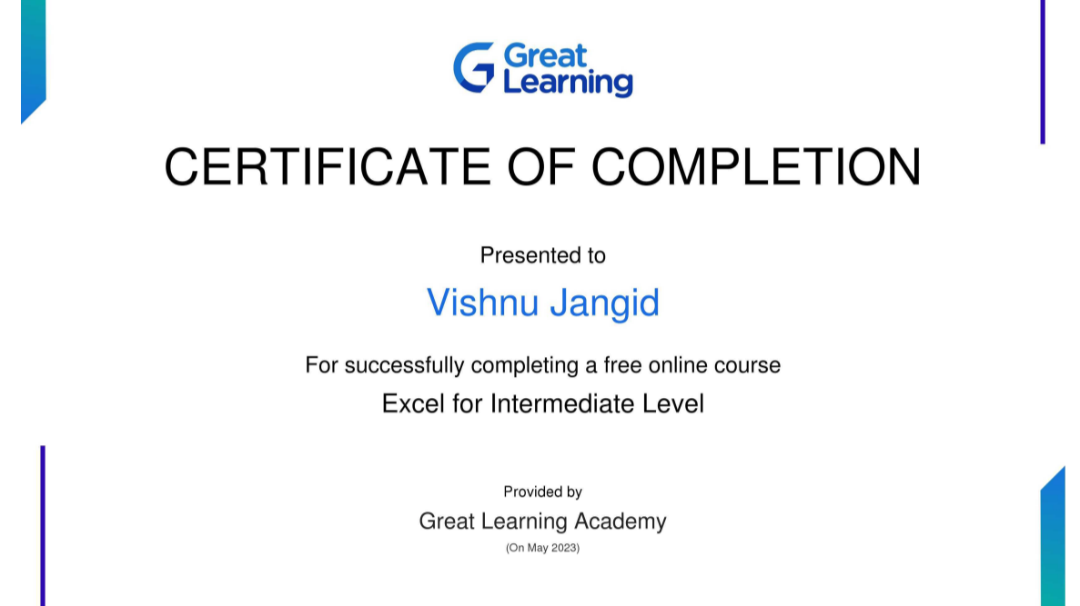 Unleashing Excel Power: Intermediate Certification Earned! Unleashing Excel Power: Intermediate Certification Earned!