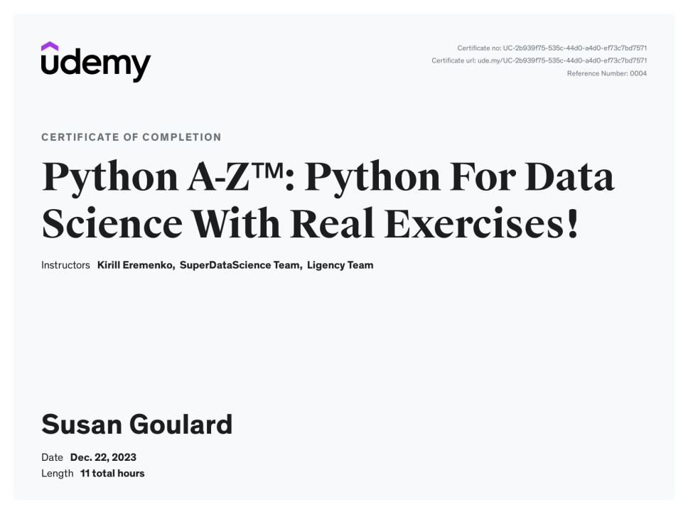 Udemy Python for Data Science Completion Udemy Python for Data Science Completion