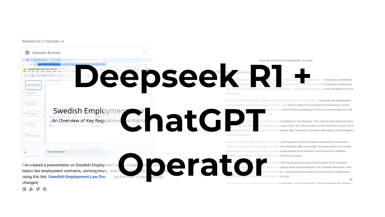 Deepseek R1 + ChatGPT Operator | Johannes Sundlo Deepseek R1 + ChatGPT Operator | Johannes Sundlo