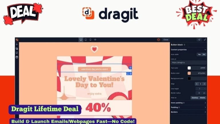 Dragit Lifetime Deal: Build & Launch Emails/Webpages Fast—No Code! Dragit Lifetime Deal: Build & Launch Emails/Webpages Fast—No Code!