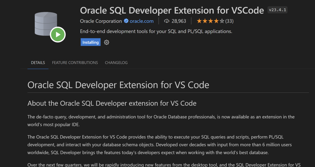 Oracle SQL Developer Extension for VSCode Oracle SQL Developer Extension for VSCode