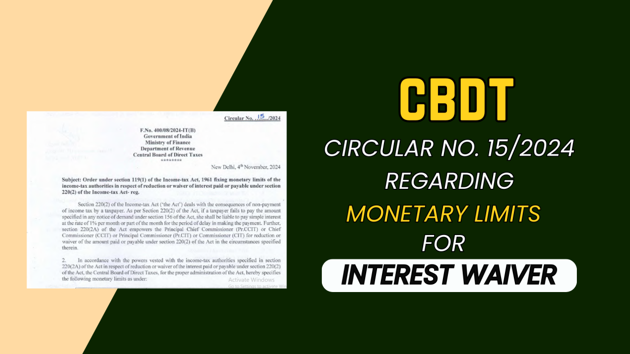 CBDT Sets New Limits for Interest Waiver under IT Act Section 220(2) CBDT Sets New Limits for Interest Waiver under IT Act Section 220(2)