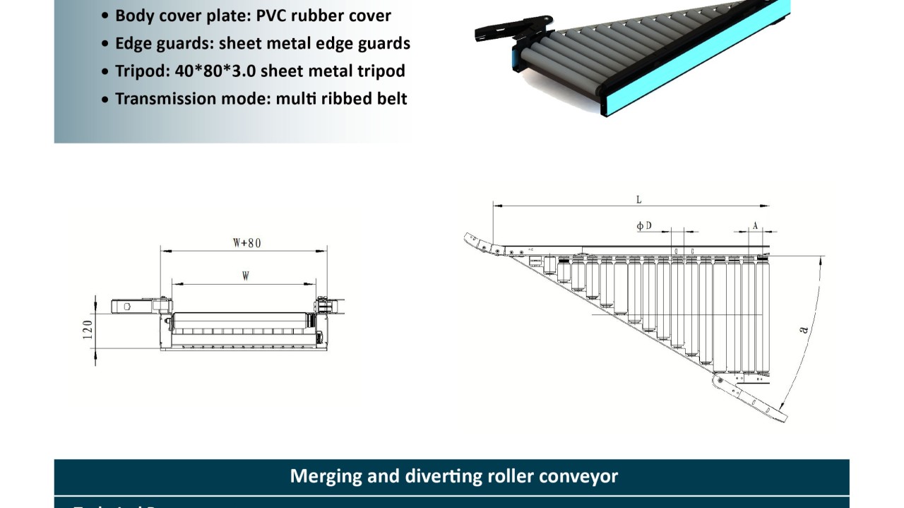 Merging and diverting roller conveyor Merging and diverting roller conveyor