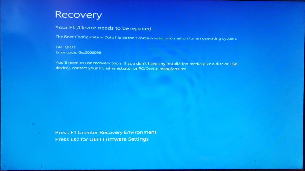 BCD Error / Recovery Required - Fix BCD Error / Recovery Required - Fix