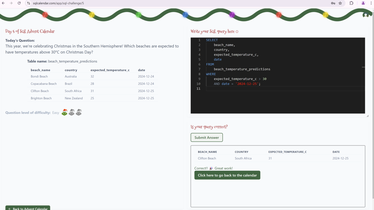 🎄 Day 5 of SQL Advent Calendar Challenge🎄 🎄 Day 5 of SQL Advent Calendar Challenge🎄