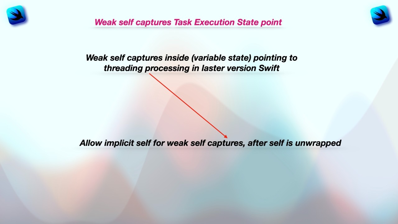 Weak self captures inside (variable state) pointing to threading ... Weak self captures inside (variable state) pointing to threading ...
