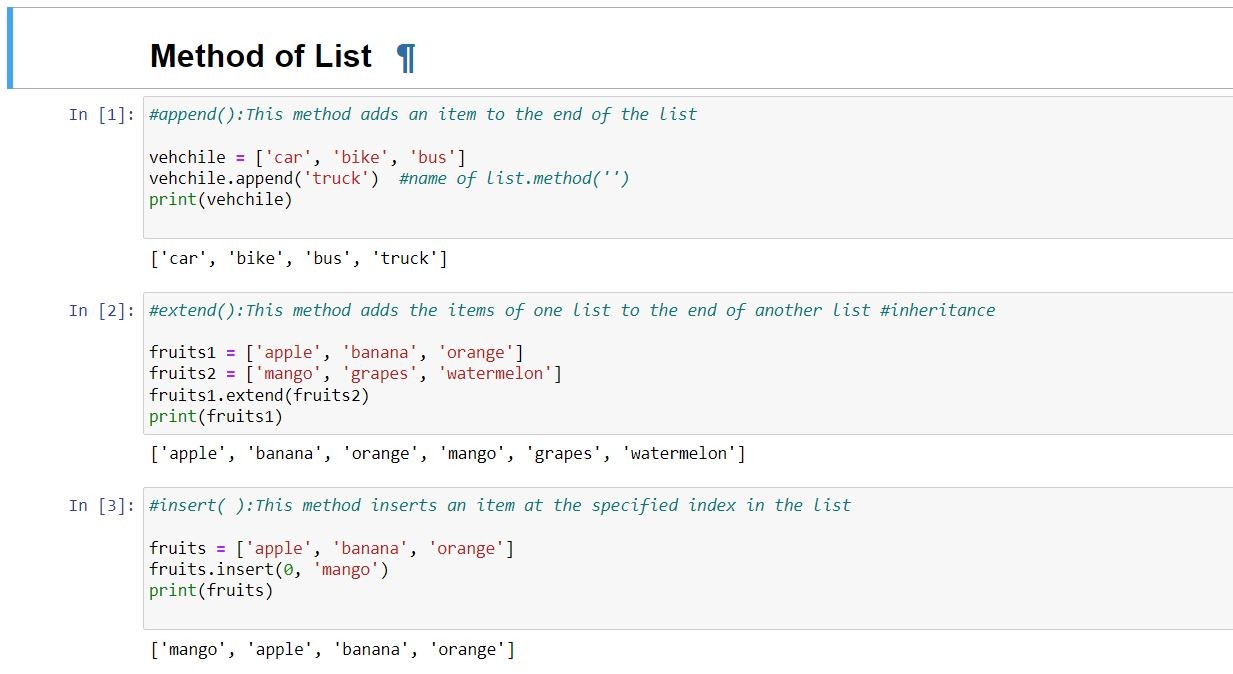 List methods with example: | Raju Rai List methods with example: | Raju Rai
