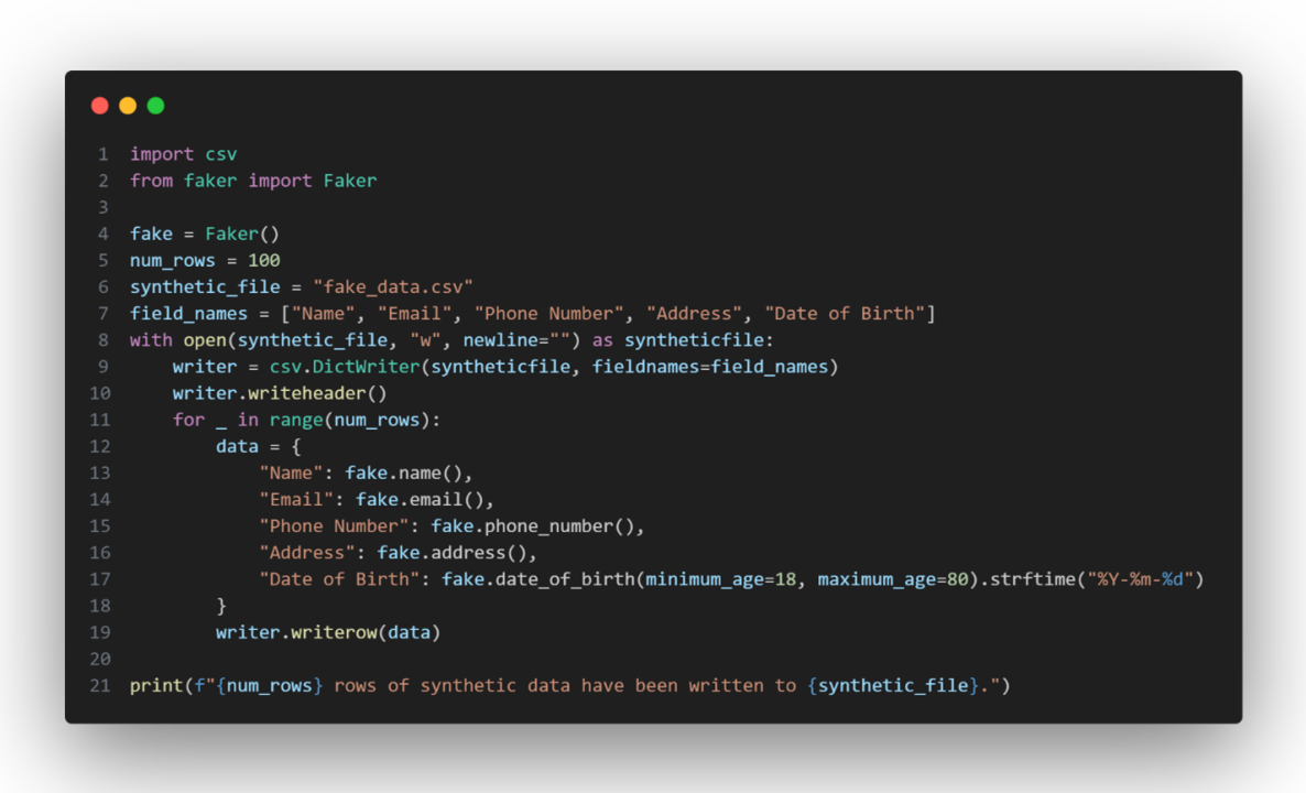 A quick introduction to generating Synthetic Data with Python and Faker A quick introduction to generating Synthetic Data with Python and Faker