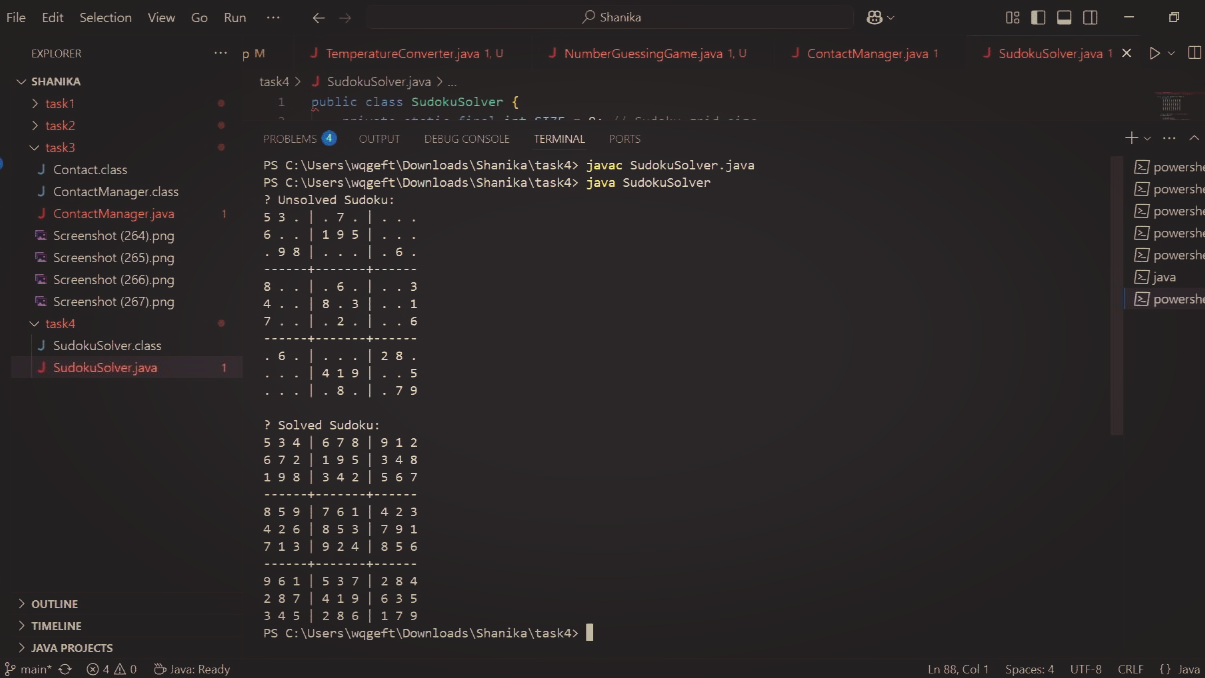 🎉 Completed My Fourth Task at Prodigy Infotech: Sudoku Solver in Java 🧩 🎉 Completed My Fourth Task at Prodigy Infotech: Sudoku Solver in Java 🧩