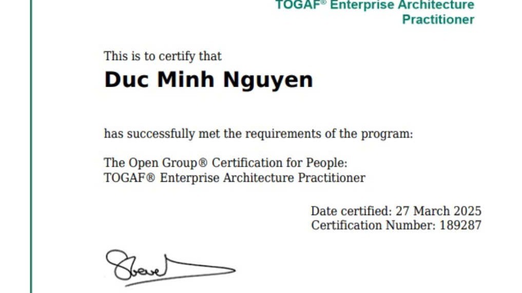 Level Up! Proud to Announce My TOGAF Certification! Level Up! Proud to Announce My TOGAF Certification!