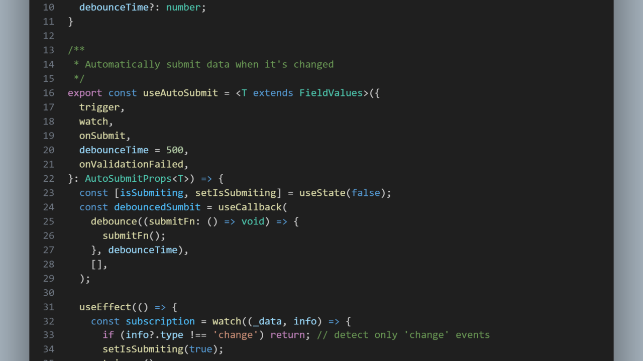 Useful snippets. Automatically submitting forms in react-hook-form Useful snippets. Automatically submitting forms in react-hook-form