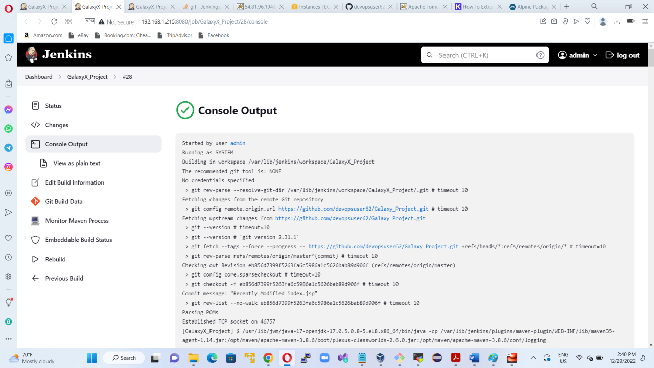 Executing the Jenkins Job directly on the Docker instance. Executing the Jenkins Job directly on the Docker instance.