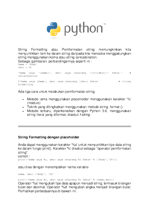 Bahasa Python - Formatting String Bahasa Python - Formatting String