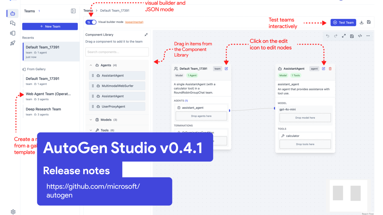 AutoGen Studio v0.4.1 Release Notes: Declarative Configuration, Team ... AutoGen Studio v0.4.1 Release Notes: Declarative Configuration, Team ...