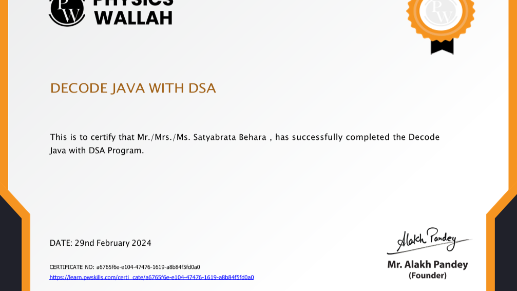 Successfully Completed the Decode Java with DSA Program! 🚀🎉 Successfully Completed the Decode Java with DSA Program! 🚀🎉