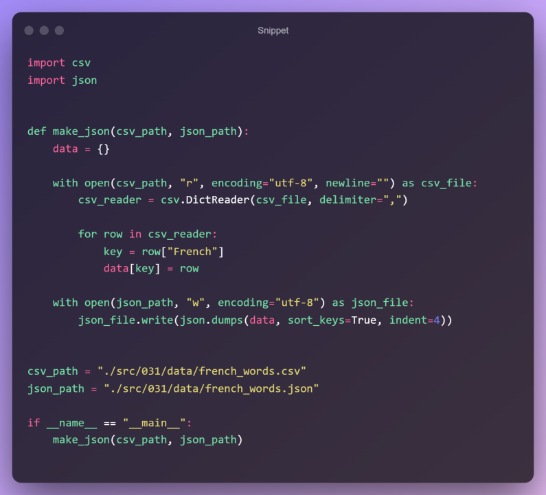 Converting A List of French Words To A JSON File In Python Converting A List of French Words To A JSON File In Python