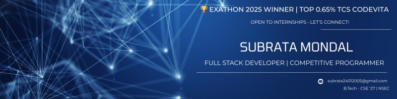 Subrata Mondal - Full-Stack Developer (MERN) || 600+Leetcode || 500+GFG ... Subrata Mondal - Full-Stack Developer (MERN) || 600+Leetcode || 500+GFG ...