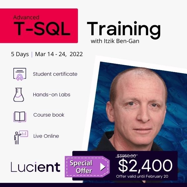 Lucient on LinkedIn: Live Online 8-Day Advanced T-SQL Training with ... Lucient on LinkedIn: Live Online 8-Day Advanced T-SQL Training with ...