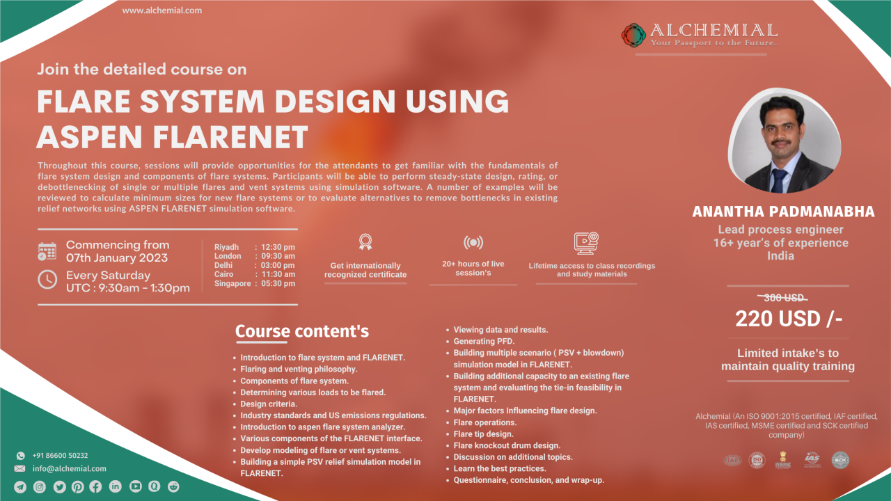 Flare system design using aspen FLARENET course JAN 2023. | LinkedIn Flare system design using aspen FLARENET course JAN 2023. | LinkedIn