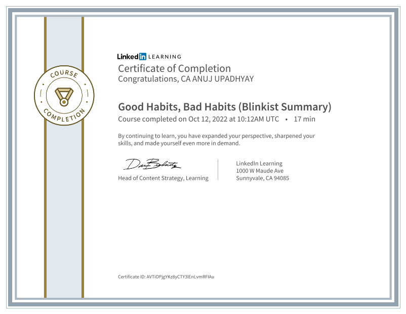 Certificate of Completion | CA ANUJ UPADHYAY Certificate of Completion | CA ANUJ UPADHYAY