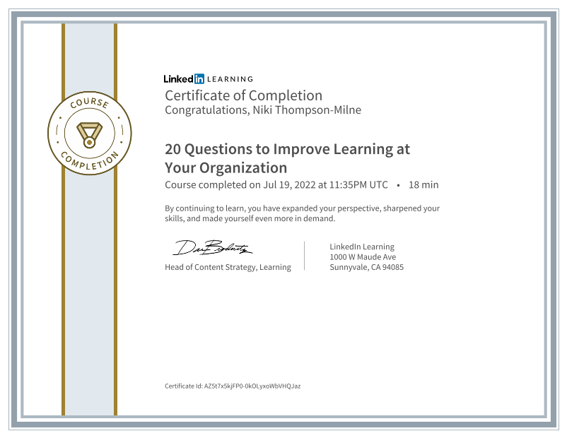 Niki Thompson-Milne on LinkedIn: Certificate of Completion Niki Thompson-Milne on LinkedIn: Certificate of Completion