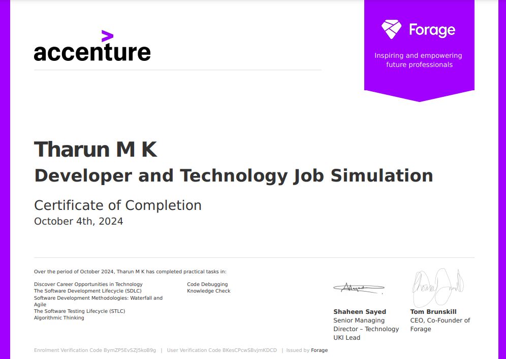 THARUN M K on LinkedIn: #accenture #forage #jobsimulation #developer # ... THARUN M K on LinkedIn: #accenture #forage #jobsimulation #developer # ...