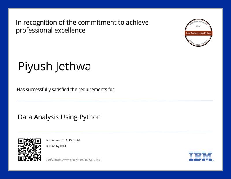 Completed Data Analysis course by IBM | Piyush Jethwa posted on the ... Completed Data Analysis course by IBM | Piyush Jethwa posted on the ...