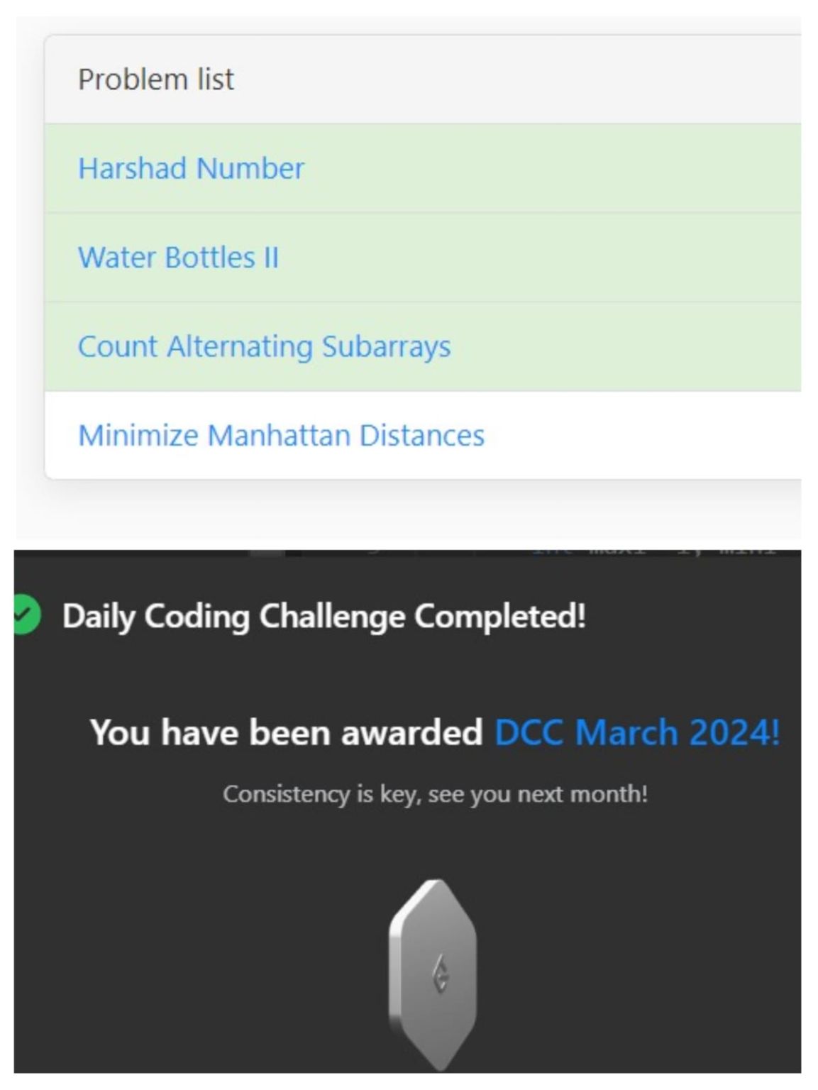 I solved 3/4 and got LC march badge | Kartik Ghorai posted on the topic ... I solved 3/4 and got LC march badge | Kartik Ghorai posted on the topic ...