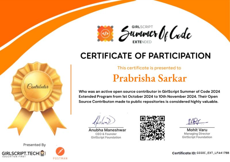 Prabrisha Sarkar on LinkedIn: #girlscript #gssoc2024 #opensource # ... Prabrisha Sarkar on LinkedIn: #girlscript #gssoc2024 #opensource # ...