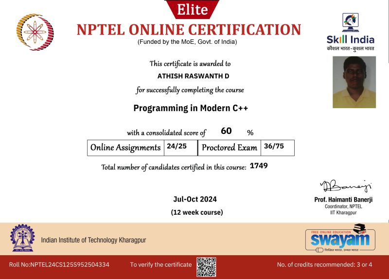 Athish raswanth d on LinkedIn: #nptel #cppprogramming #elitecertificate ... Athish raswanth d on LinkedIn: #nptel #cppprogramming #elitecertificate ...