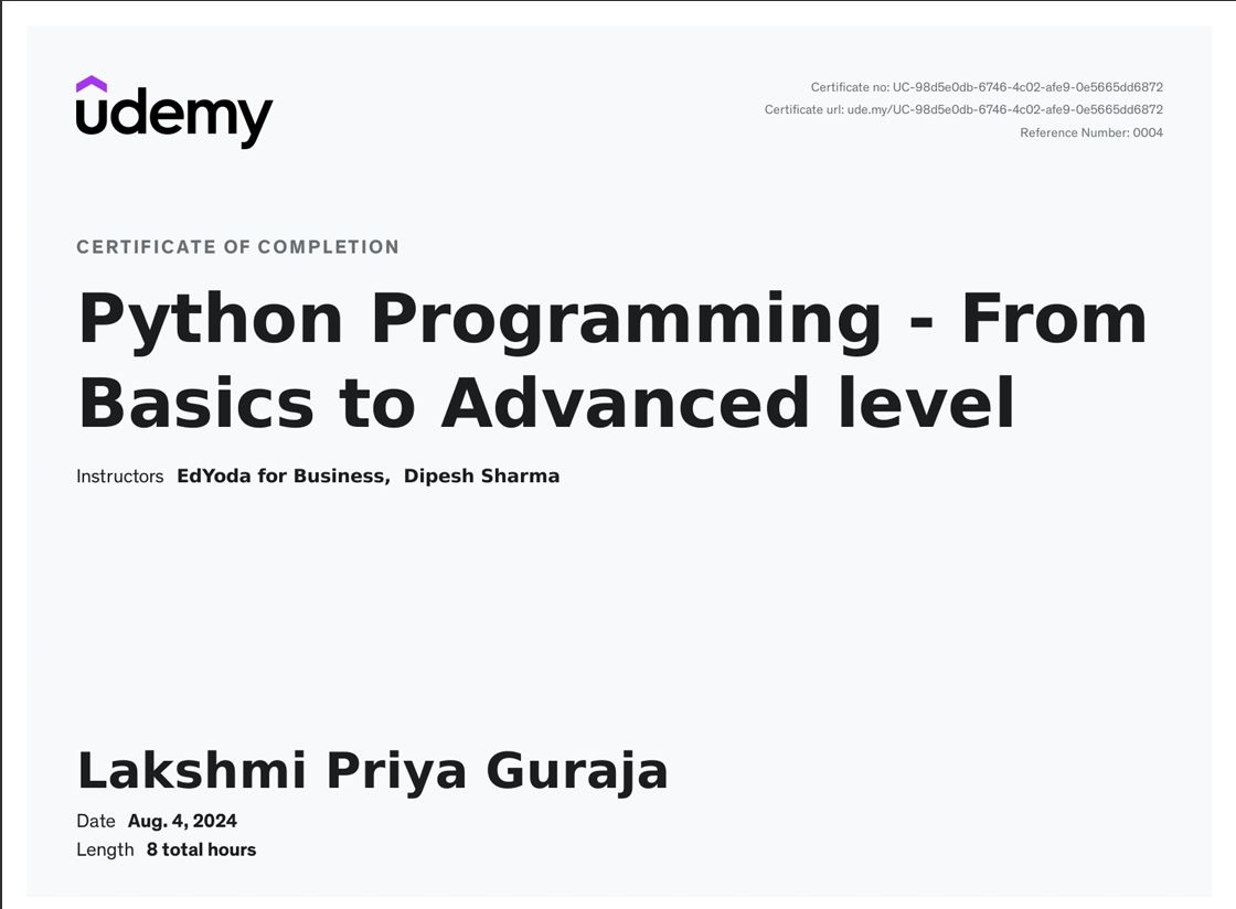 Lakshmi Priya Guraja on LinkedIn: #python #udemy #programming # ... Lakshmi Priya Guraja on LinkedIn: #python #udemy #programming # ...