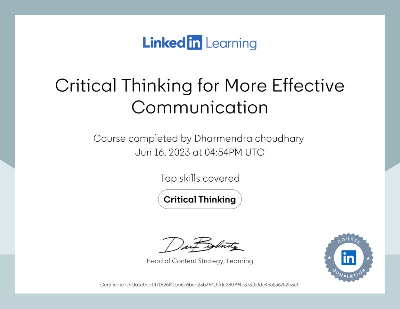 Dharmendra choudhary on LinkedIn: Certificate of Completion Dharmendra choudhary on LinkedIn: Certificate of Completion