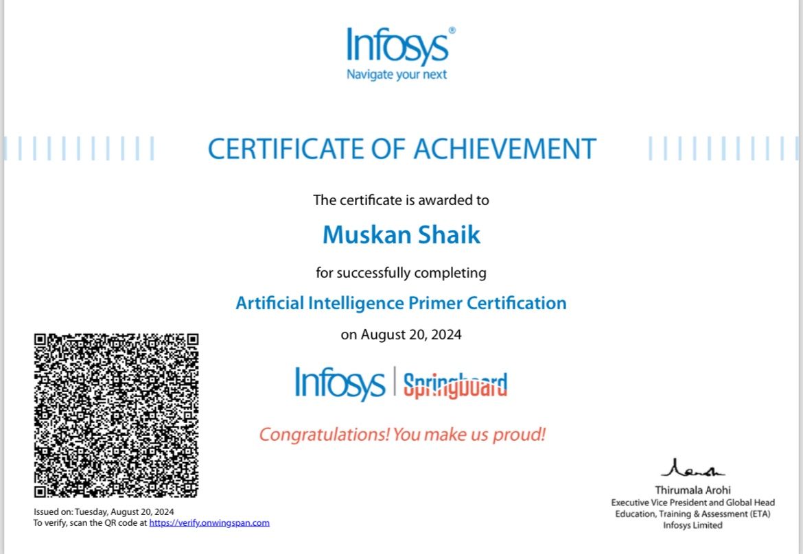 Muskaan Shaik on LinkedIn: Completed virtual training of artificial ... Muskaan Shaik on LinkedIn: Completed virtual training of artificial ...