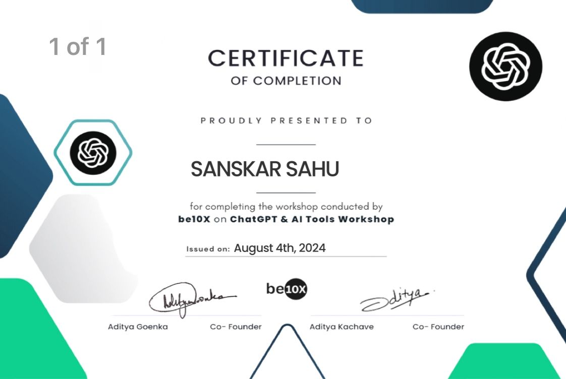 Sanskar Sahu on LinkedIn: #ai #chatgpt #innovation #professionalgrowth ... Sanskar Sahu on LinkedIn: #ai #chatgpt #innovation #professionalgrowth ...