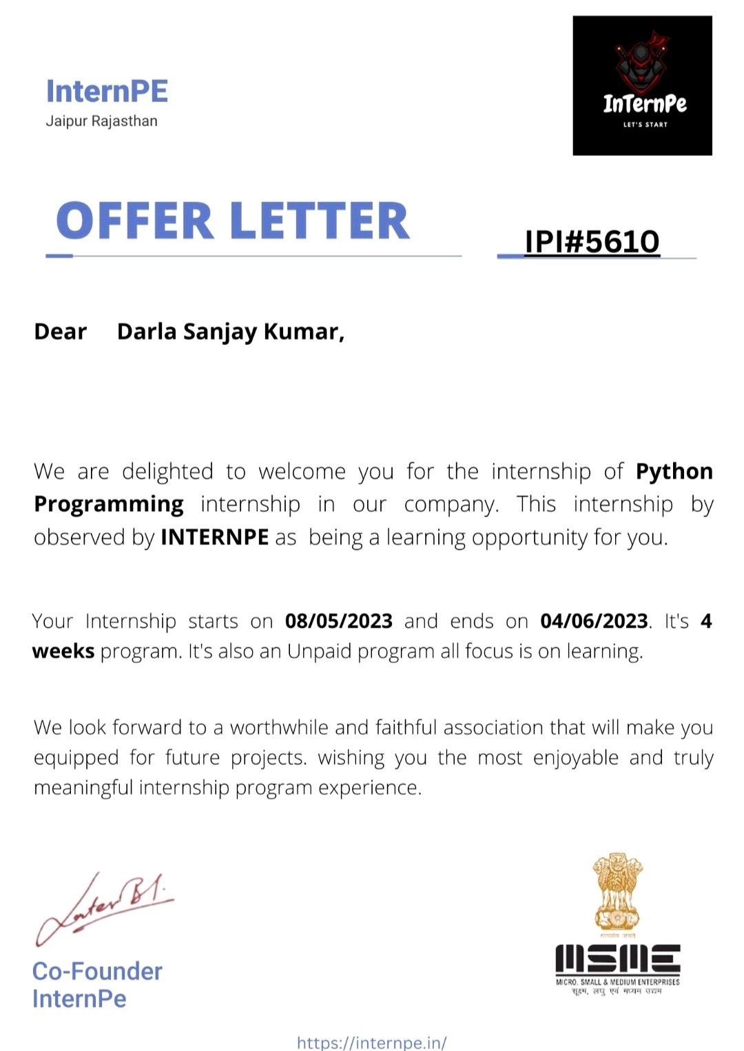 Darla Sanjay Kumar on LinkedIn: #internpe #internship #opportunity #python Darla Sanjay Kumar on LinkedIn: #internpe #internship #opportunity #python