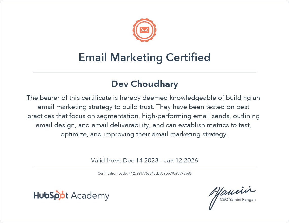 Dev Choudhary on LinkedIn: #emailmarketing #hubspotcertified Dev Choudhary on LinkedIn: #emailmarketing #hubspotcertified
