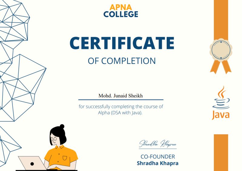 #coursecompletion #dsa #java #apnacollege | Mohd. Junaid Sheikh #coursecompletion #dsa #java #apnacollege | Mohd. Junaid Sheikh