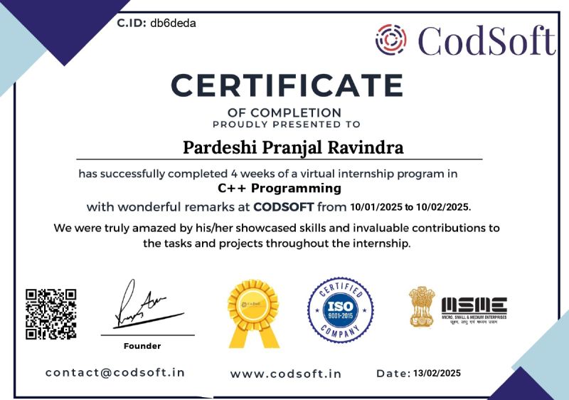Pranjal Pardeshi on LinkedIn: #cplusplus #programming #internship # ... Pranjal Pardeshi on LinkedIn: #cplusplus #programming #internship # ...