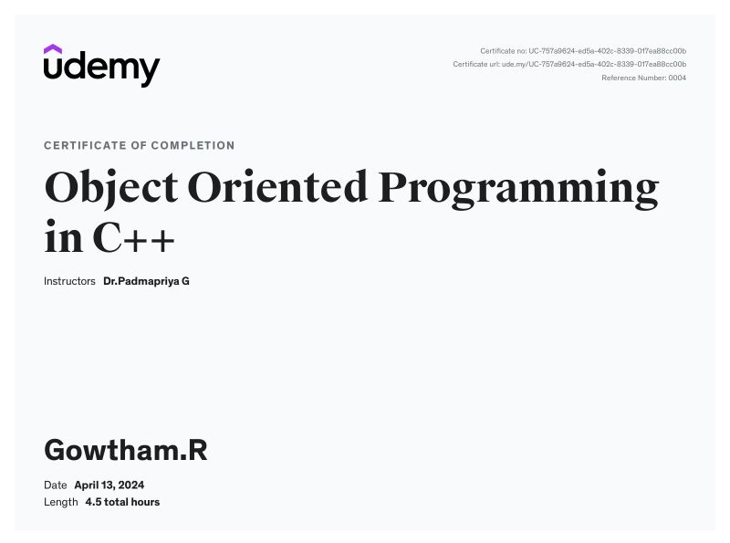 #cplusplus #oop #udemy #programming #learning | Gowtham R #cplusplus #oop #udemy #programming #learning | Gowtham R