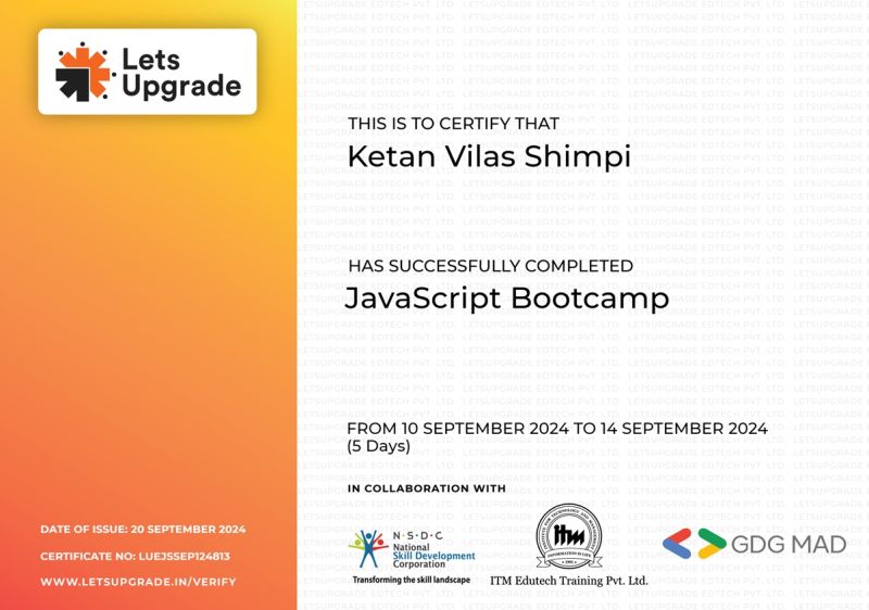 Ketan Shimpi on LinkedIn: #javascript #webdevelopment #letsupgrade #coding Ketan Shimpi on LinkedIn: #javascript #webdevelopment #letsupgrade #coding
