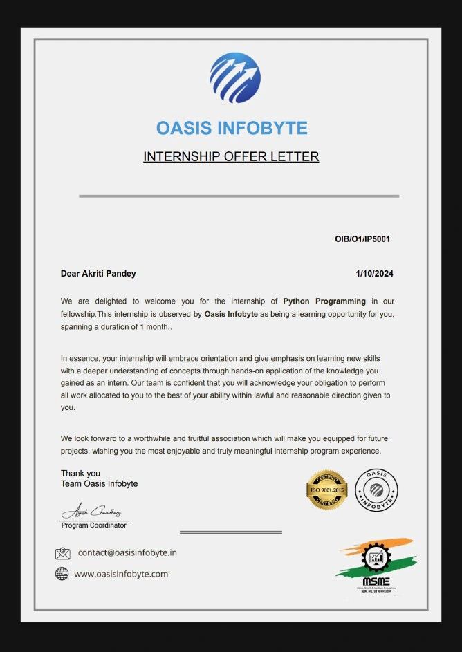 Akriti Pandey on LinkedIn: #python #python #internship #python # ... Akriti Pandey on LinkedIn: #python #python #internship #python # ...