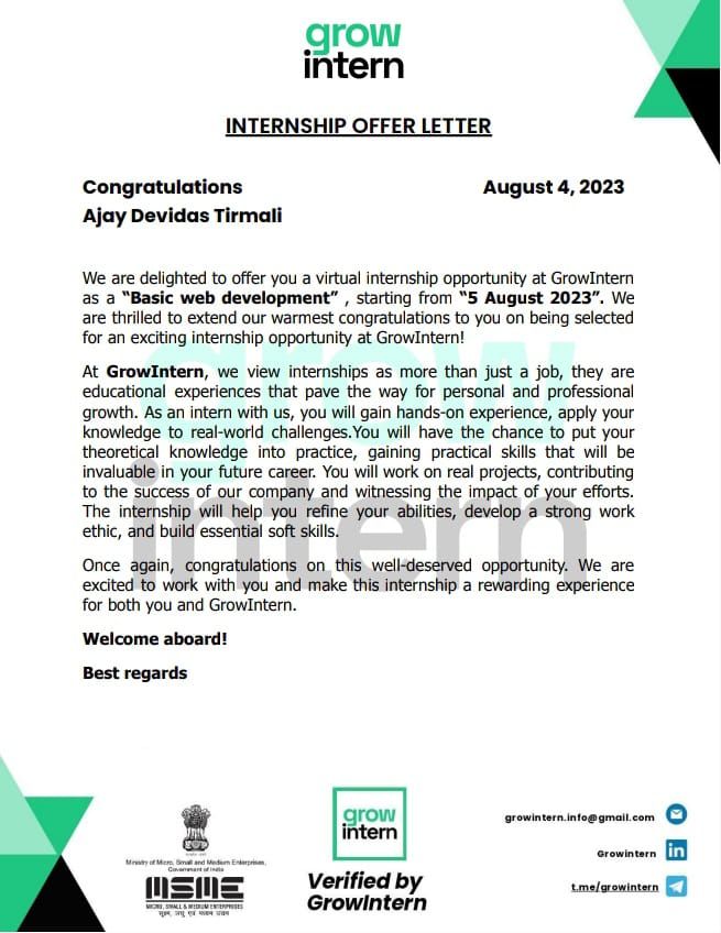 #growintern #grateful #internship #webdevelopment | AJAY TIRMALI #growintern #grateful #internship #webdevelopment | AJAY TIRMALI
