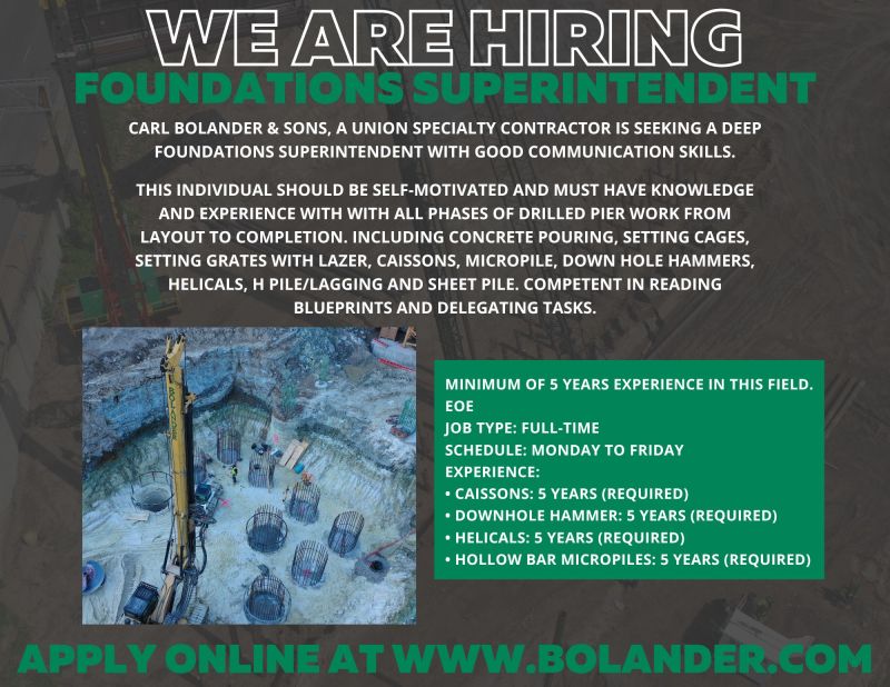 Carl Bolander & Sons on LinkedIn: HIRING - FOUNDATIONS SUPERINTENDENT ... Carl Bolander & Sons on LinkedIn: HIRING - FOUNDATIONS SUPERINTENDENT ...