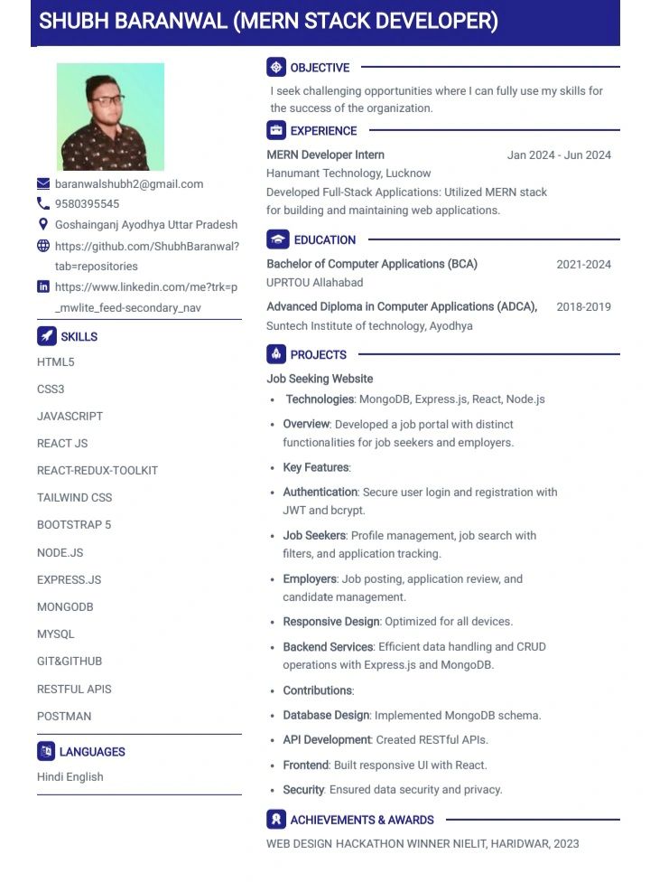 Shubh Baranwal on LinkedIn: Excited to Share My Resume!** Hello, I'm ... Shubh Baranwal on LinkedIn: Excited to Share My Resume!** Hello, I'm ...