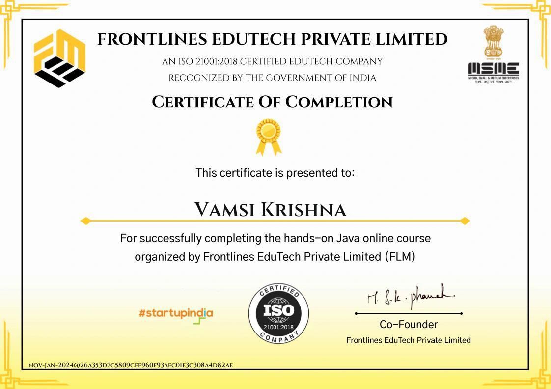 vamsi krishna on LinkedIn: completed a hands-on Java course! 🚀 . can't ... vamsi krishna on LinkedIn: completed a hands-on Java course! 🚀 . can't ...