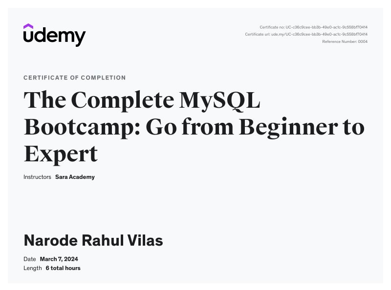 Rahul Narode on LinkedIn: #udemy #mysql #mysql #databasemanagement # ... Rahul Narode on LinkedIn: #udemy #mysql #mysql #databasemanagement # ...