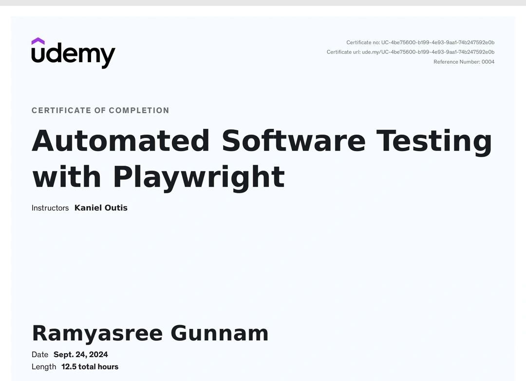 Gunnam Ramyasree on LinkedIn: Automated Software Testing with Playwright Gunnam Ramyasree on LinkedIn: Automated Software Testing with Playwright