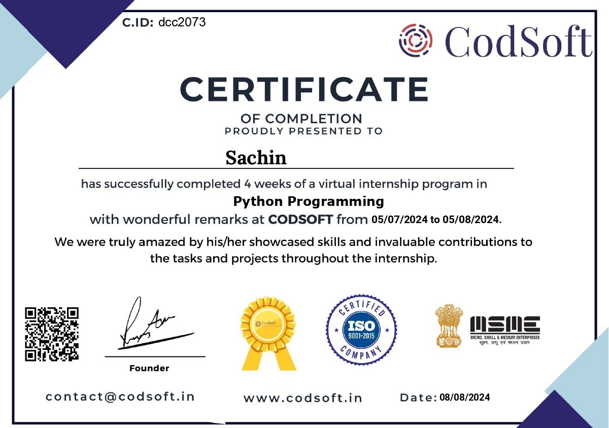 Sachin Rohilla on LinkedIn: CodSoft Sachin Rohilla on LinkedIn: CodSoft
