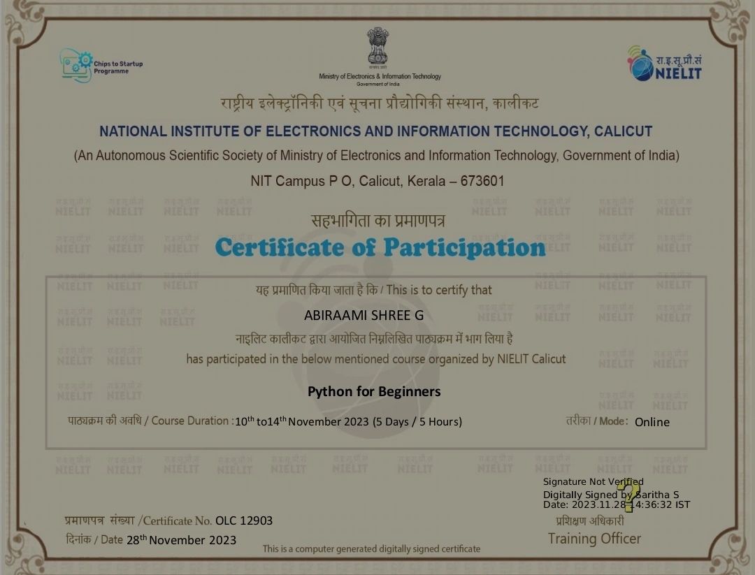 Abiraami Shree G on LinkedIn: #python #learningjourney #nielit # ... Abiraami Shree G on LinkedIn: #python #learningjourney #nielit # ...