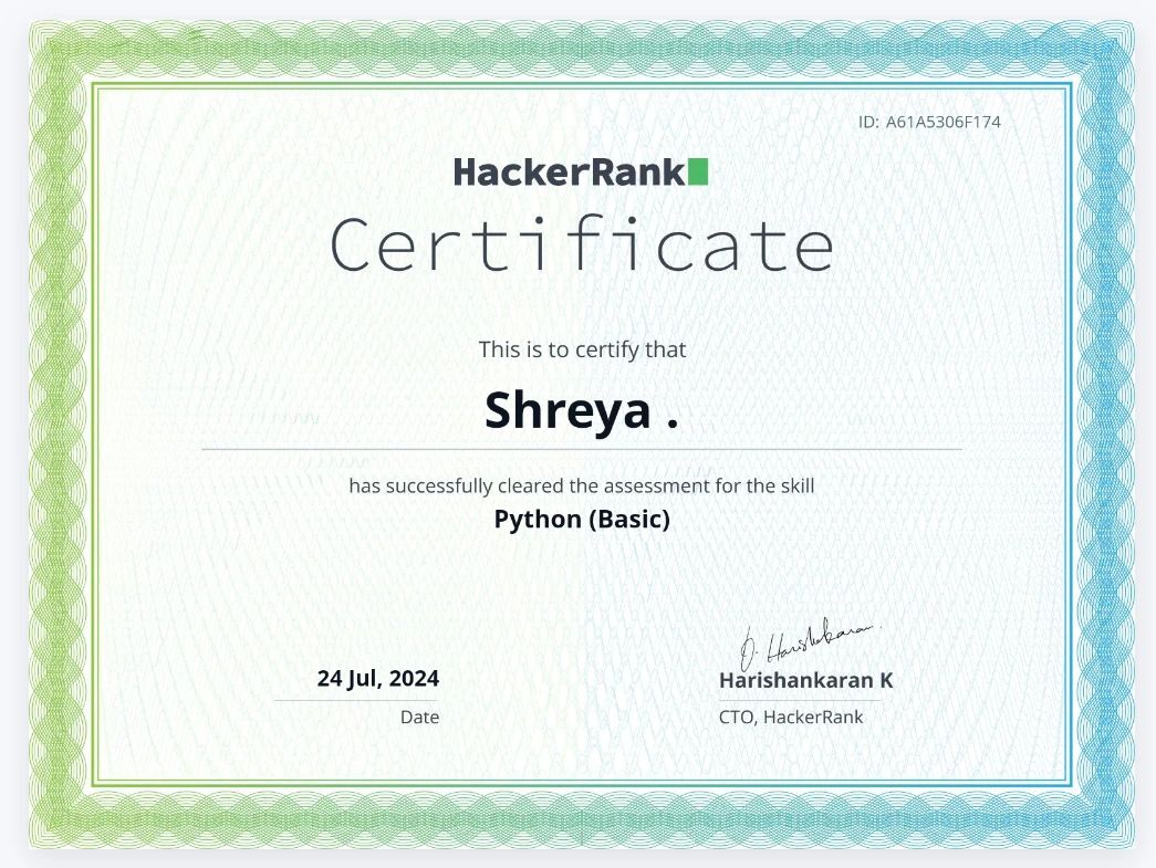 Exciting Journey with Python (Basic) on HackerRank. | Shreya Exciting Journey with Python (Basic) on HackerRank. | Shreya